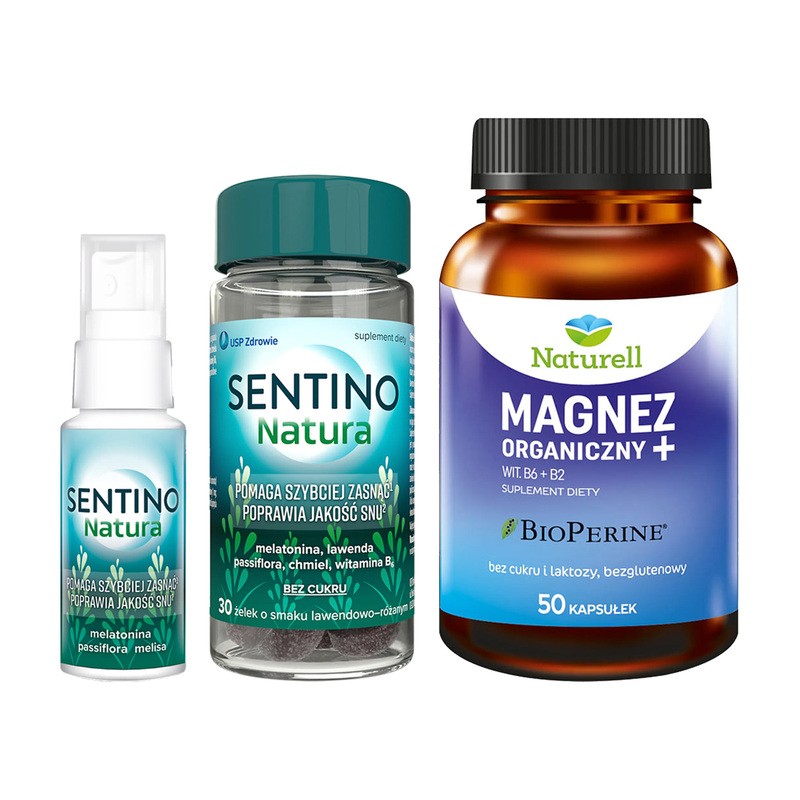 Zestaw Sentino Natura żelki + spray + Naturell Magnez Organiczny+