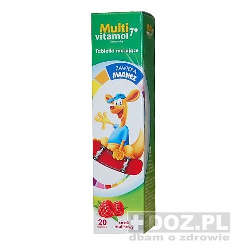 Multivitamol 7+, tabletki musujące, o smaku malinowym, 20 szt