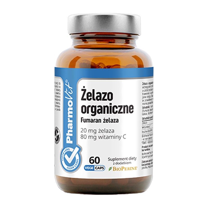 Pharmovit Żelazo organiczne, fumaran żelaza, kapsułki, 60 szt.