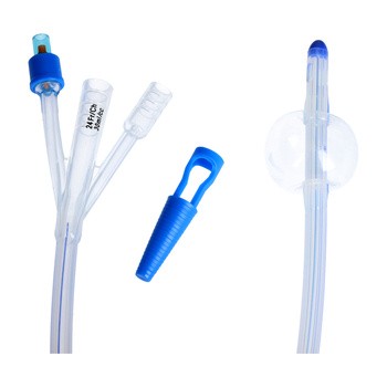 Zarys, urologiczny cewnik Foley'a, trójdrożny z plastikową zastawką i ...