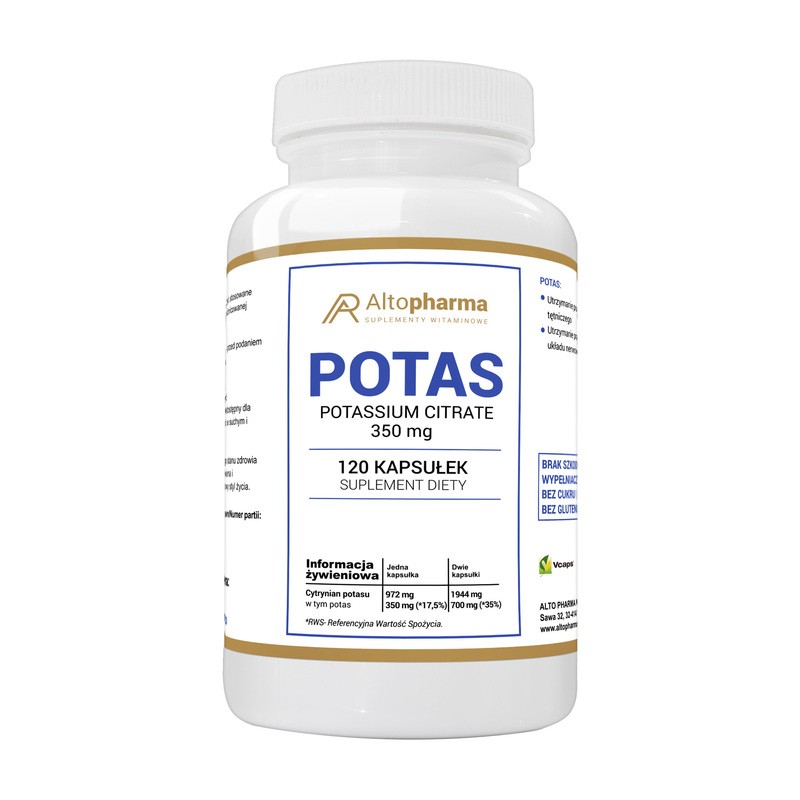 Potas Cytrynian potasu 350 mg, kapsułki, 120 szt.
