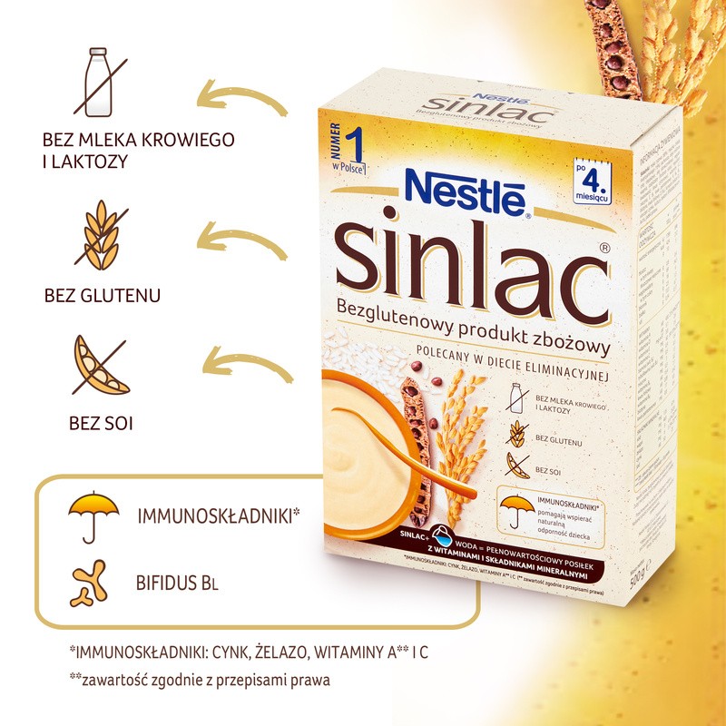 Nestle Sinlac, bezglutenowy produkt zbożowy dla niemowląt po 4 ...