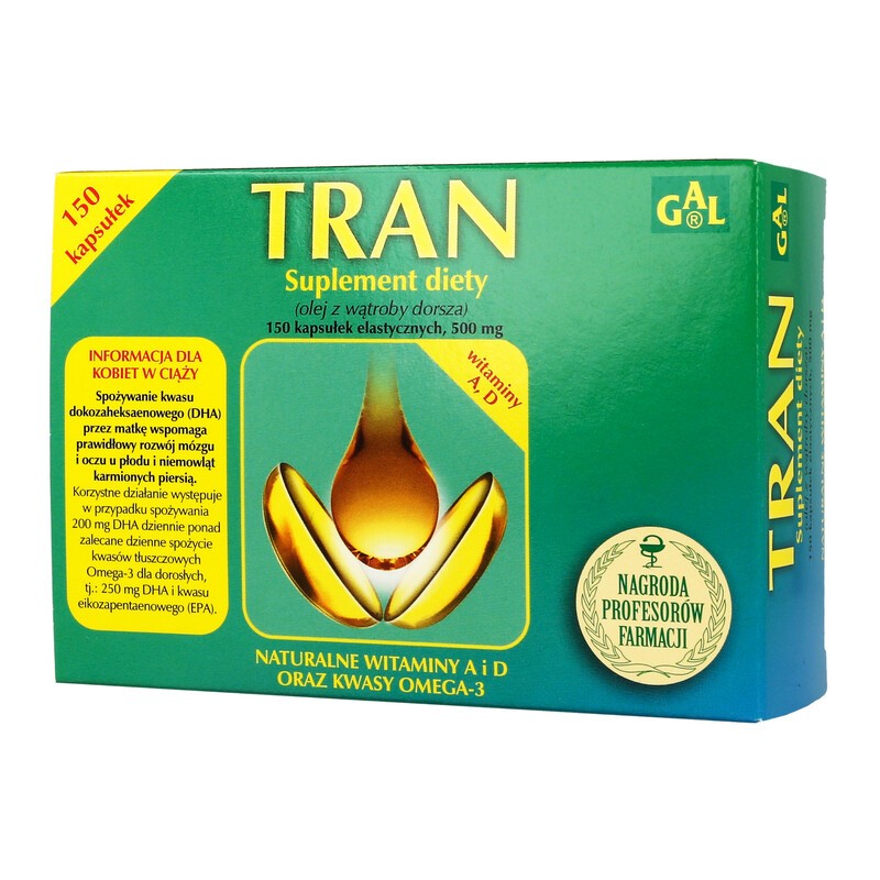 Tran z witaminą A i D, kapsułki, 150 szt.