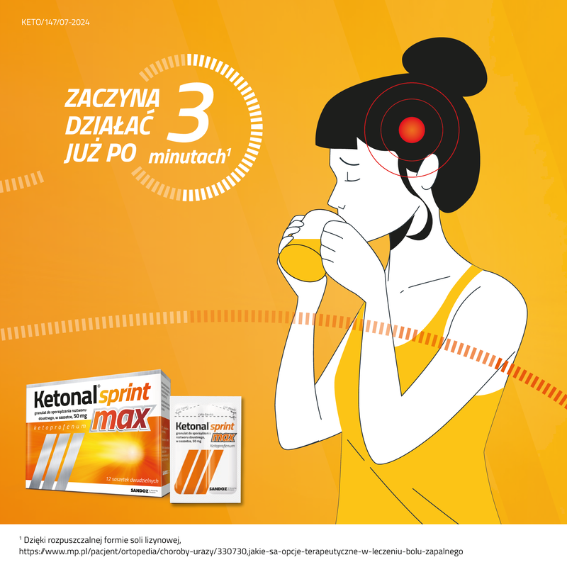 Ketonal Sprint Max, 50 mg, granulat do sporządzania roztworu doustnego ...