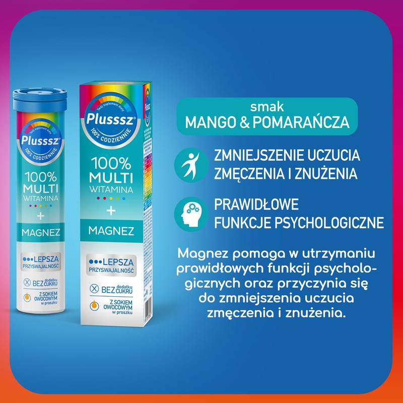 Plusssz 100% Multiwitamina+Magnez, tabletki musujące, 20 szt.