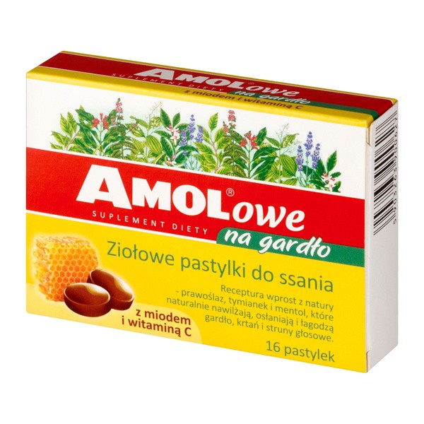 Amolowe na gardło, pastylki do ssania, z miodem i witaminą C, 16 szt.