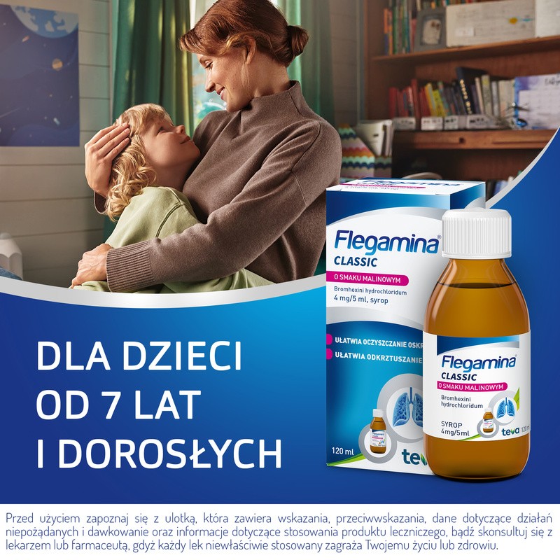 Flegamina, 4 mg/5 ml, syrop o smaku malinowym, 120 ml