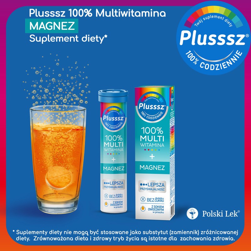 Plusssz 100% Multiwitamina+Magnez, tabletki musujące, 20 szt.