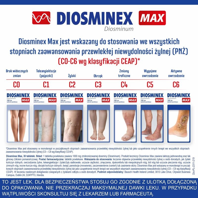 Diosminex Max, 1000 mg, tabletki powlekane, 30 szt.
