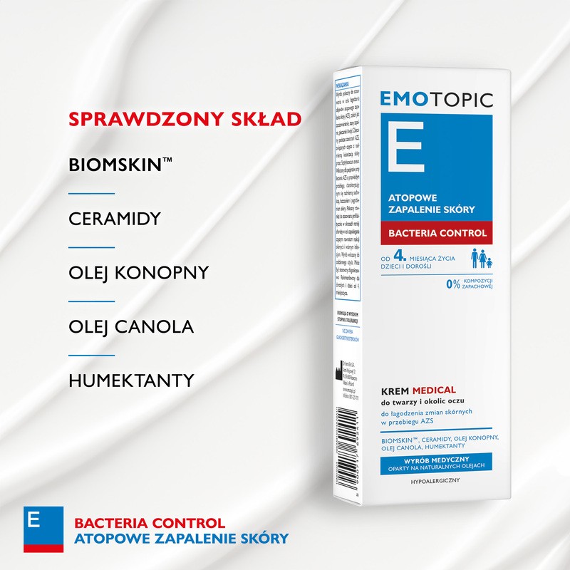 Emotopic Bacteria Control, krem do twarzy i okolic oczu Medical, 50ml