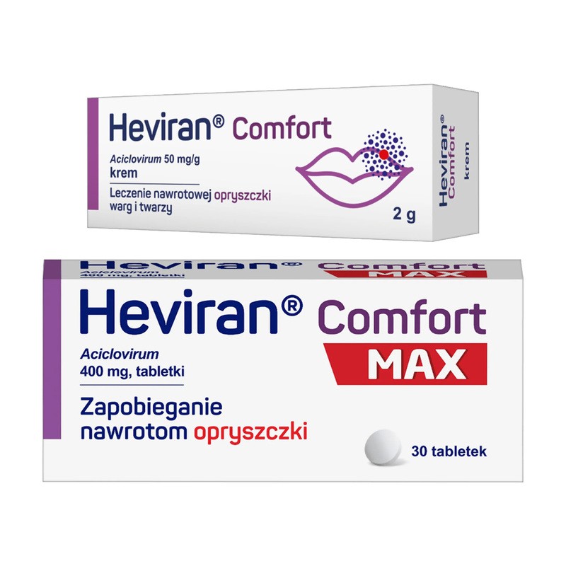 Zestaw Heviran Comfort Max na opryszczkę, 400 mg tabletki + krem 50 mg/g