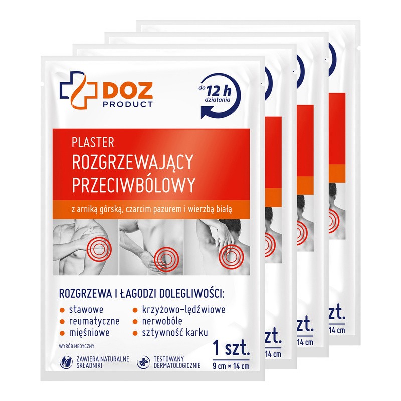 Zestaw 4x DOZ PRODUCT, plaster rozgrzewający, przeciwbólowy, 1 szt.