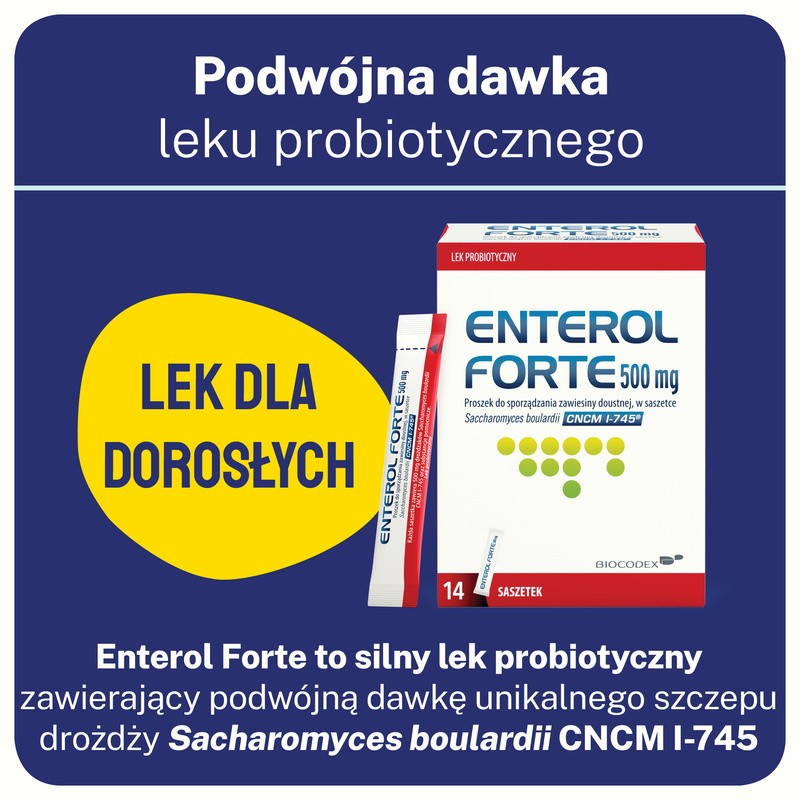 Enterol Forte, 500 mg, proszek do sporządzania zawiesiny doustnej, 14 sasz.