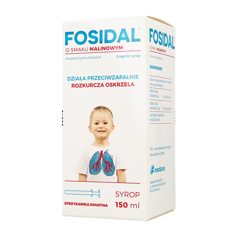 Fosidal o smaku malinowym, 2 mg/ml, syrop, 150 ml (butelka + strzykawka ...