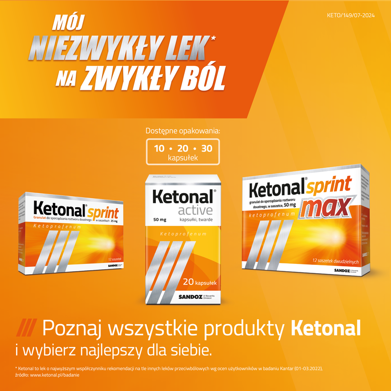 Ketonal Sprint Max, 50 mg, granulat do sporządzania roztworu doustnego ...