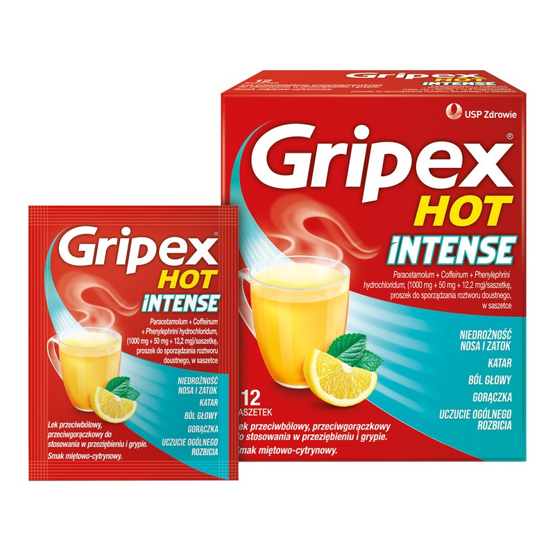 Gripex Hot Intense, proszek do sporządzenia roztworu doustnego, 12 saszetek