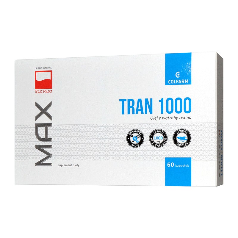Max Tran, 1000 mg, kapsułki z olejem z wątroby rekina, 60 szt. (Colfarm)