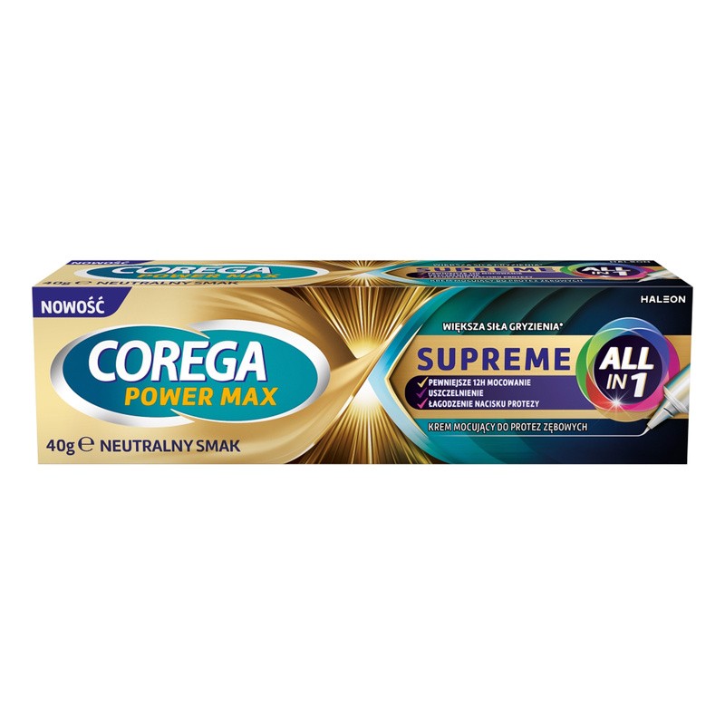 Corega Power Max Supreme All-in-1, krem mocujący do protez zębowych, 40 g