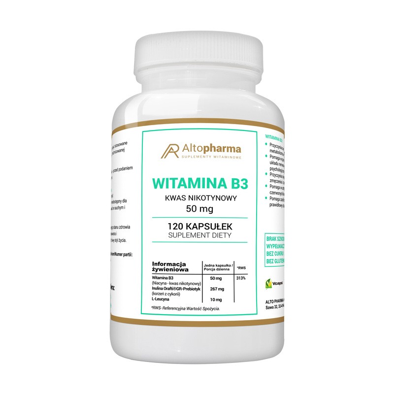 Alto Pharma Witamina B3 Kwas Nikotynowy 50 mg, kapsułki, 120 szt.