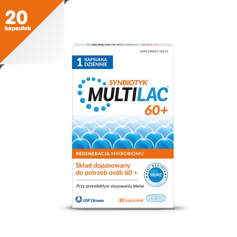Multilac 60+, kapsułki, synbiotyk (probiotyk + prebiotyk), 20 szt.