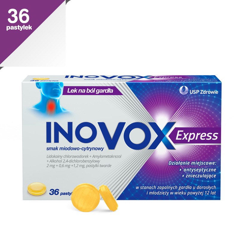 Inovox Express, pastylki twarde, smak miodowo-cytrynowy, 36 szt ...