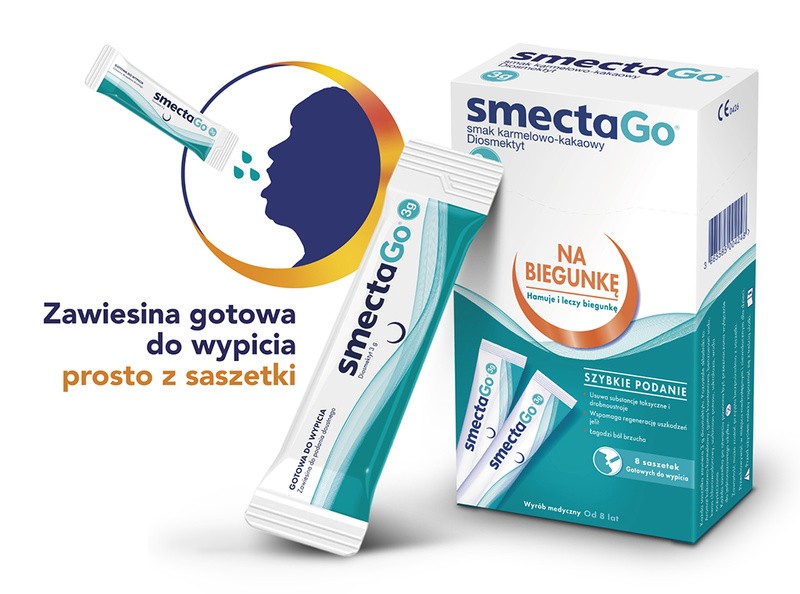 SmectaGO, zawiesina doustna o smaku karmelowo-kakaowym, saszetki, 8 szt.