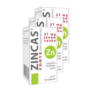 Zestaw 3x Zincas forte, 27 mg jonów cynku, tabletki, 50 szt.