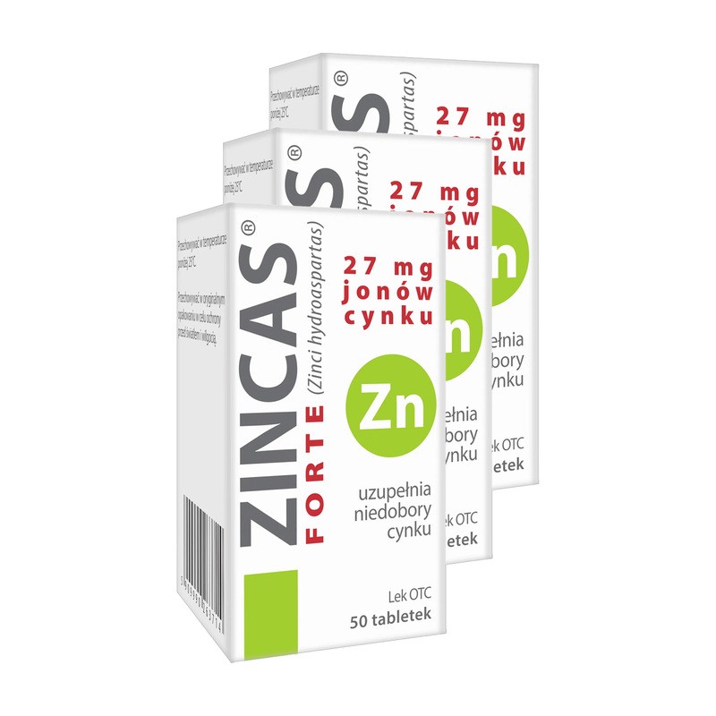 Zestaw 3x Zincas forte, 27 mg jonów cynku, tabletki, 50 szt.