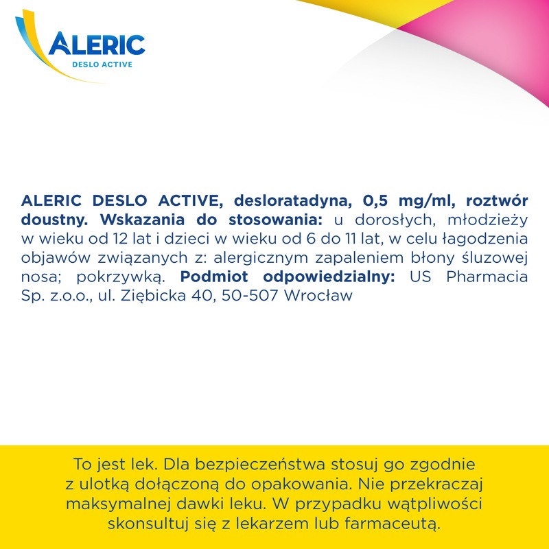 Aleric Deslo Active 0,5 mg/ml, syrop 60ml, na alergię i katar sienny ...