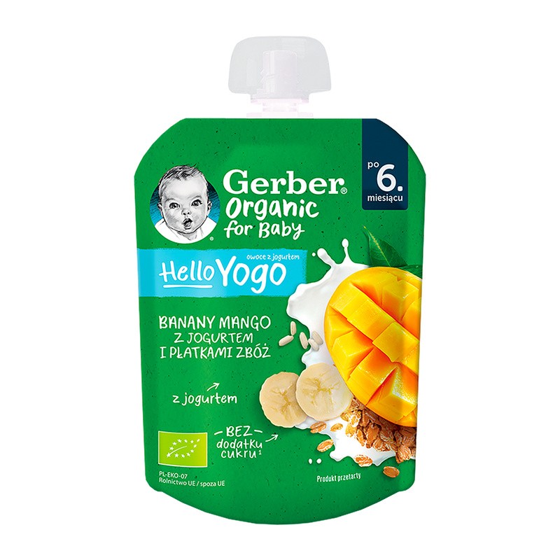 Gerber Organic, Deser banany mango z jogurtem i płatkami zbóż, tubka, 6 ...