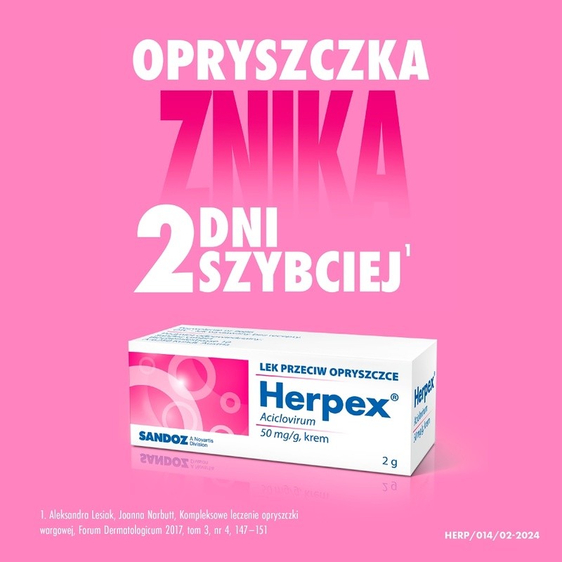 Herpex, 50 mg/g, krem, 2 g (tuba)