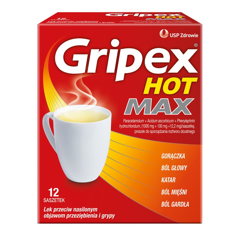 Gripex Hot MAX, proszek do sporządzania roztworu doustnego, 12 saszetek
