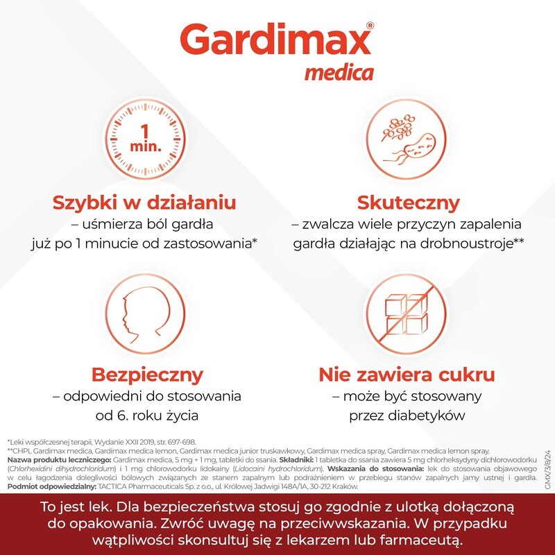 Gardimax medica, 5 mg + 1 mg, tabletki do ssania, 24 szt.