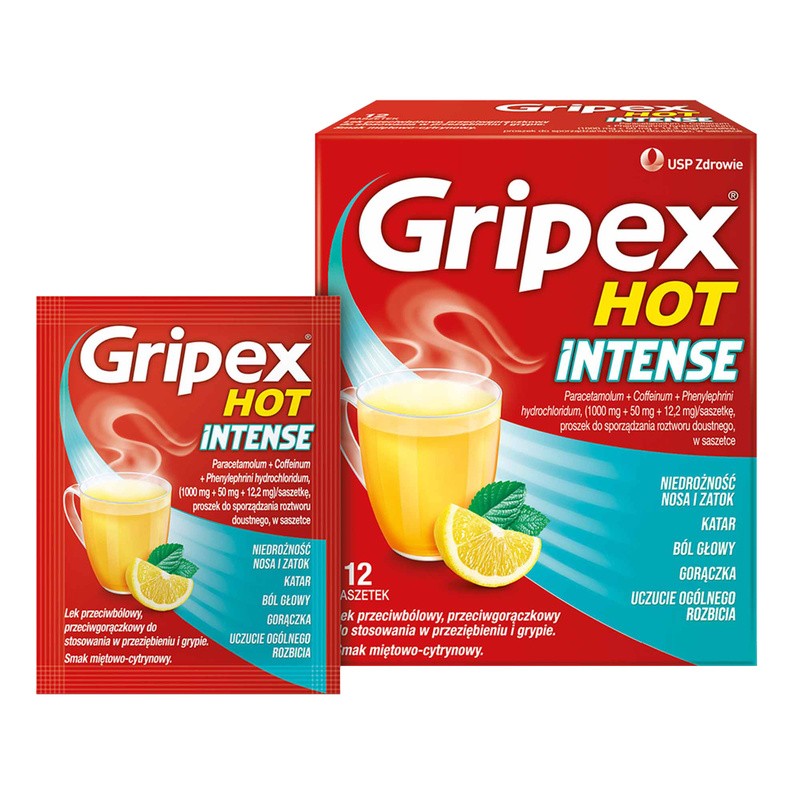 Gripex Hot Intense, proszek do sporządzenia roztworu doustnego, 12 saszetek