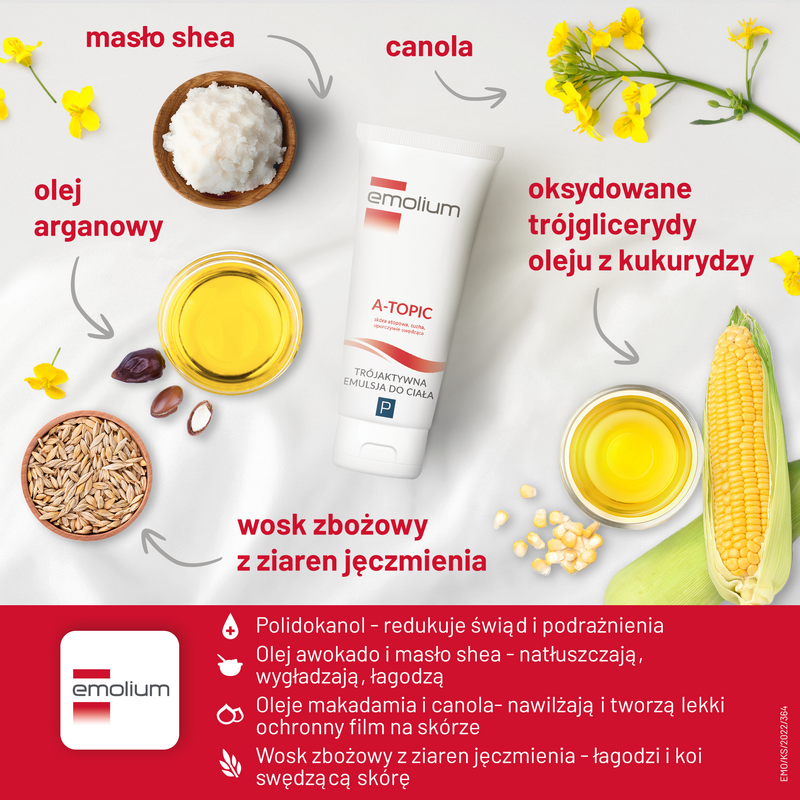 Emolium A-Topic, trójaktywna emulsja do ciała, 200 ml