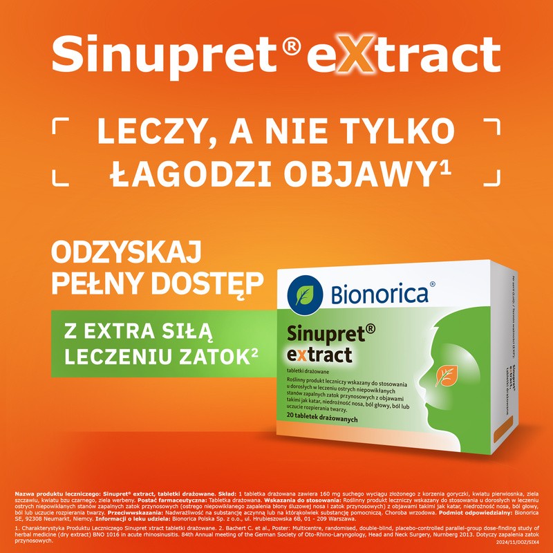 Sinupret extract, 160 mg, tabletki drażowane, 20 szt.