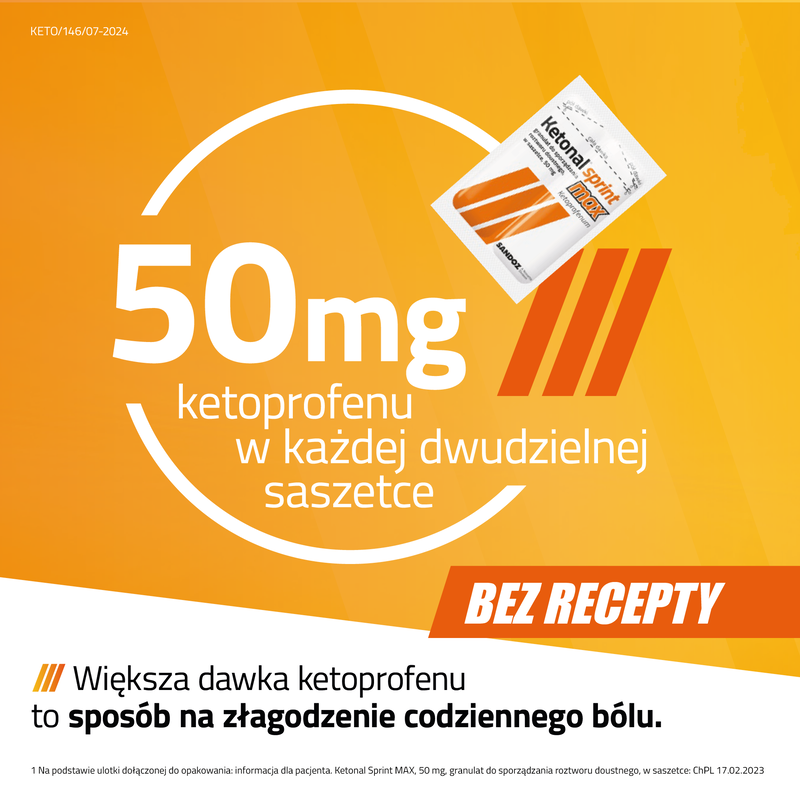 Ketonal Sprint Max, 50 mg, granulat do sporządzania roztworu doustnego ...